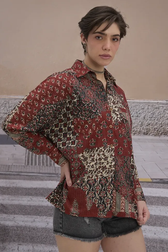 Rust Ethnic Print Shirt - NEWME