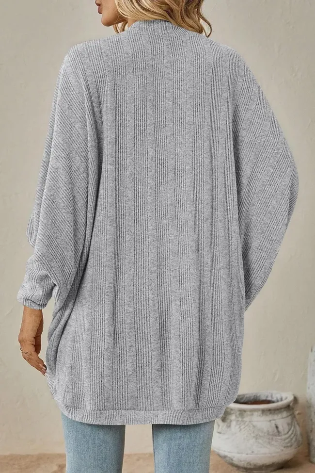 Grey Solid Front Open Cardigan - NEWME