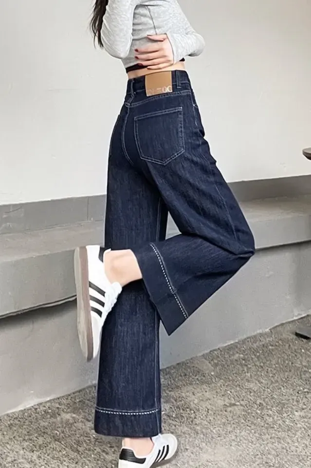 Dark Blue Flare Mid Rise Jeans - NEWME