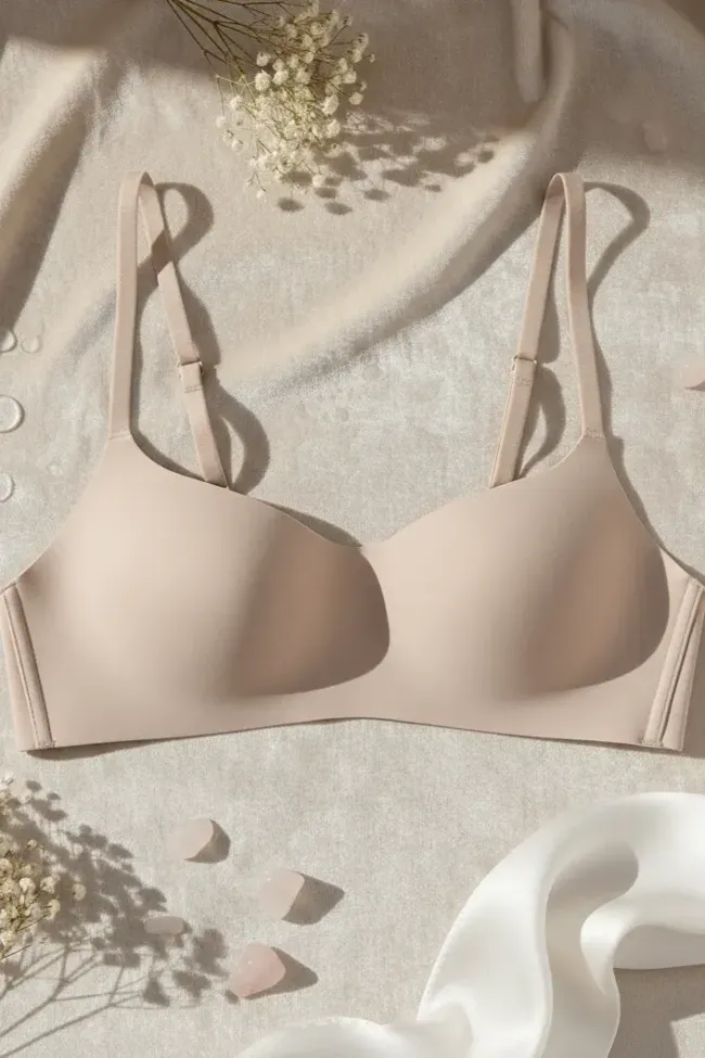 Cream Solid Scoop Neck Bra - NEWME