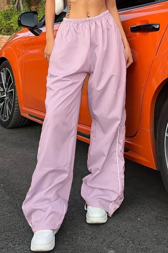 Lavender Solid Mid Rise Pants - NEWME