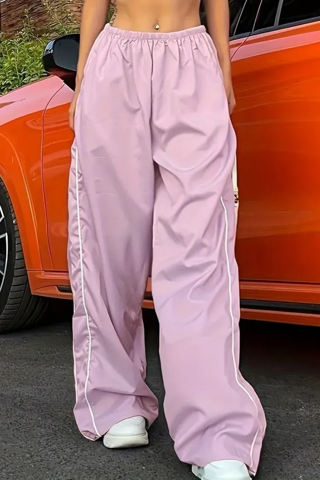 Lavender Solid Mid Rise Pants - NEWME