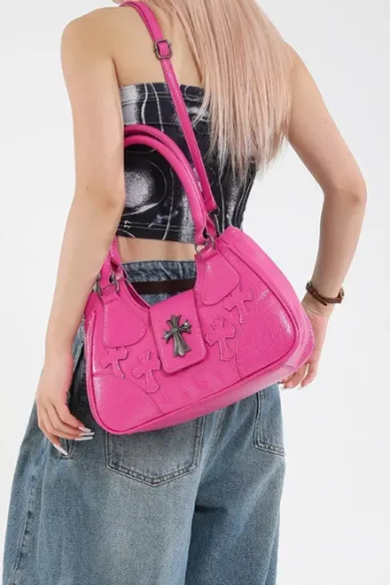 Pink Cross Print Shoulder Bag - NEWME