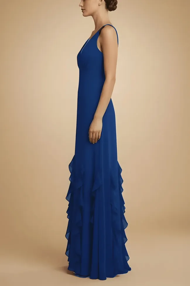 Dark Blue Solid Ruffled Maxi Dress - NEWME