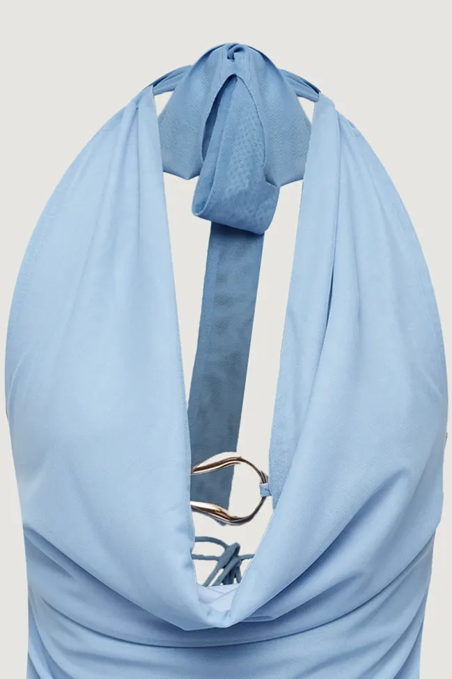 Light Blue Cowl Neck Solid Top - NEWME